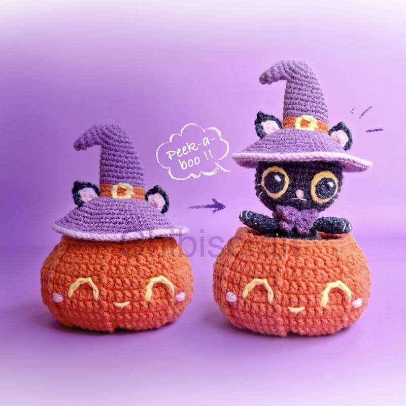 Peek-a-boo Pumpkin Cat amigurumi pattern - Amigurumi.com